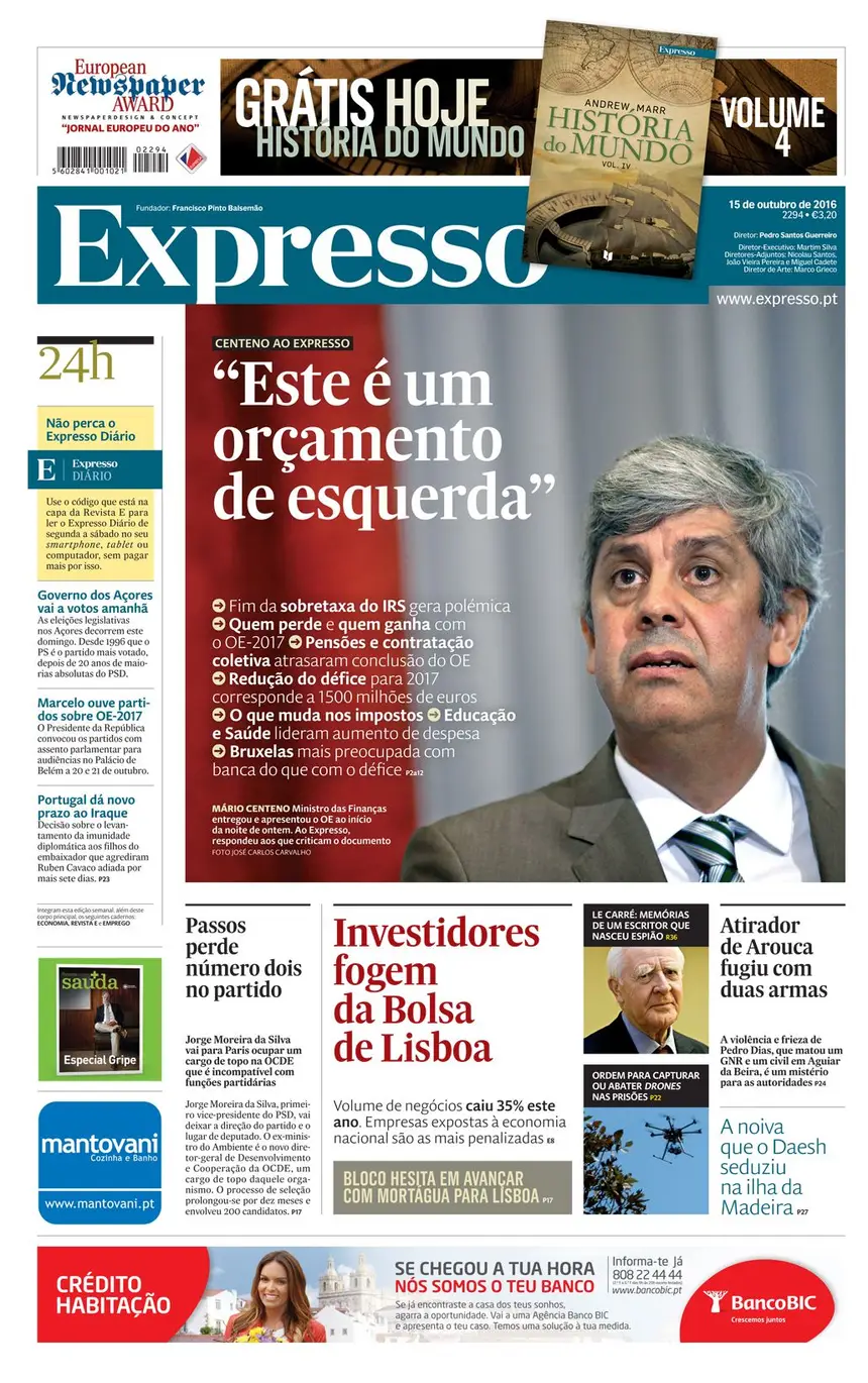 A primeira página do Expresso