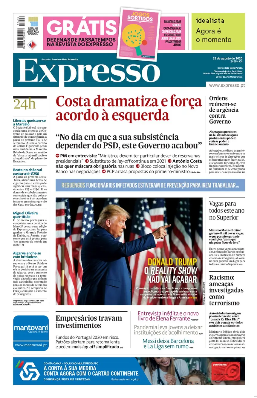 Expresso | A primeira página do Expresso