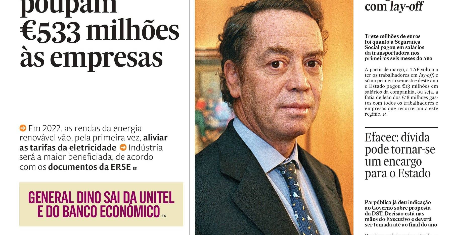 A 1.ª página do Expresso Economia - Expresso