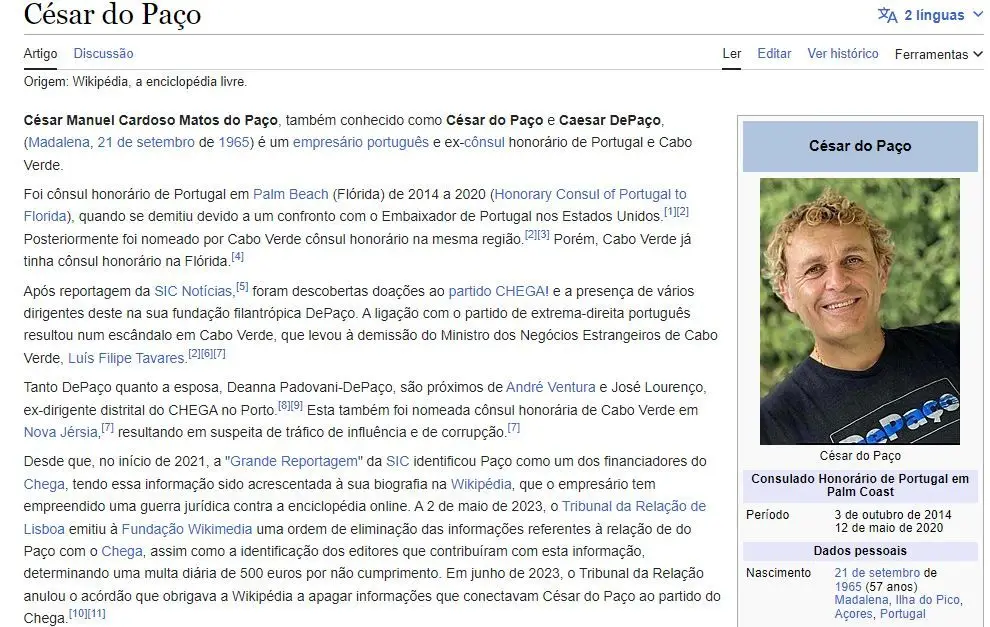 Wikipédia pode manter referências entre César do Paço e o Chega - SIC ...
