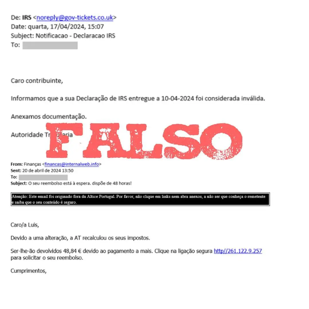 Reembolso do IRS: atenção aos emails falsos - SIC Notícias